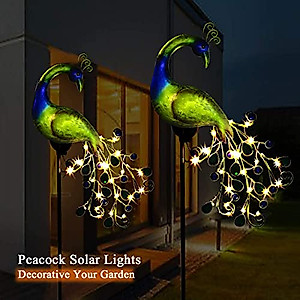 Solar Garden Lights Metal Decorative Garden Stakes Waterproof Peacock Solar Stake Light for Outdoor Patio Yard Pathway