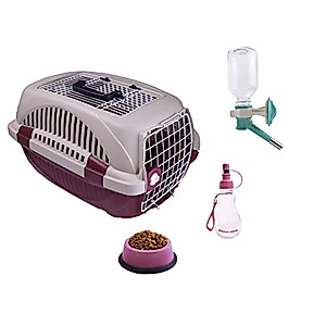 Choco Nose Travel Kennel Set - Durable Top Load Pet Carrier/Crate for Animals Under 12 Lb, Small Dogs/Puppy/Cat/Rabbit- Includes Patented No Drip Water Bottle, Portable Water Bottle + Food Bowl, Red