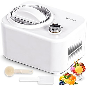 EUHOMY 1 Quart Auto Ice Cream Maker with Compressor, No Pre-freezing, 3 Modes Gelato Maker, Keep Cool Function, Easy-to-Clean, Frozen Yogurt Machine for Ice Cream/Frozen Yogurt/Gelato. (White)