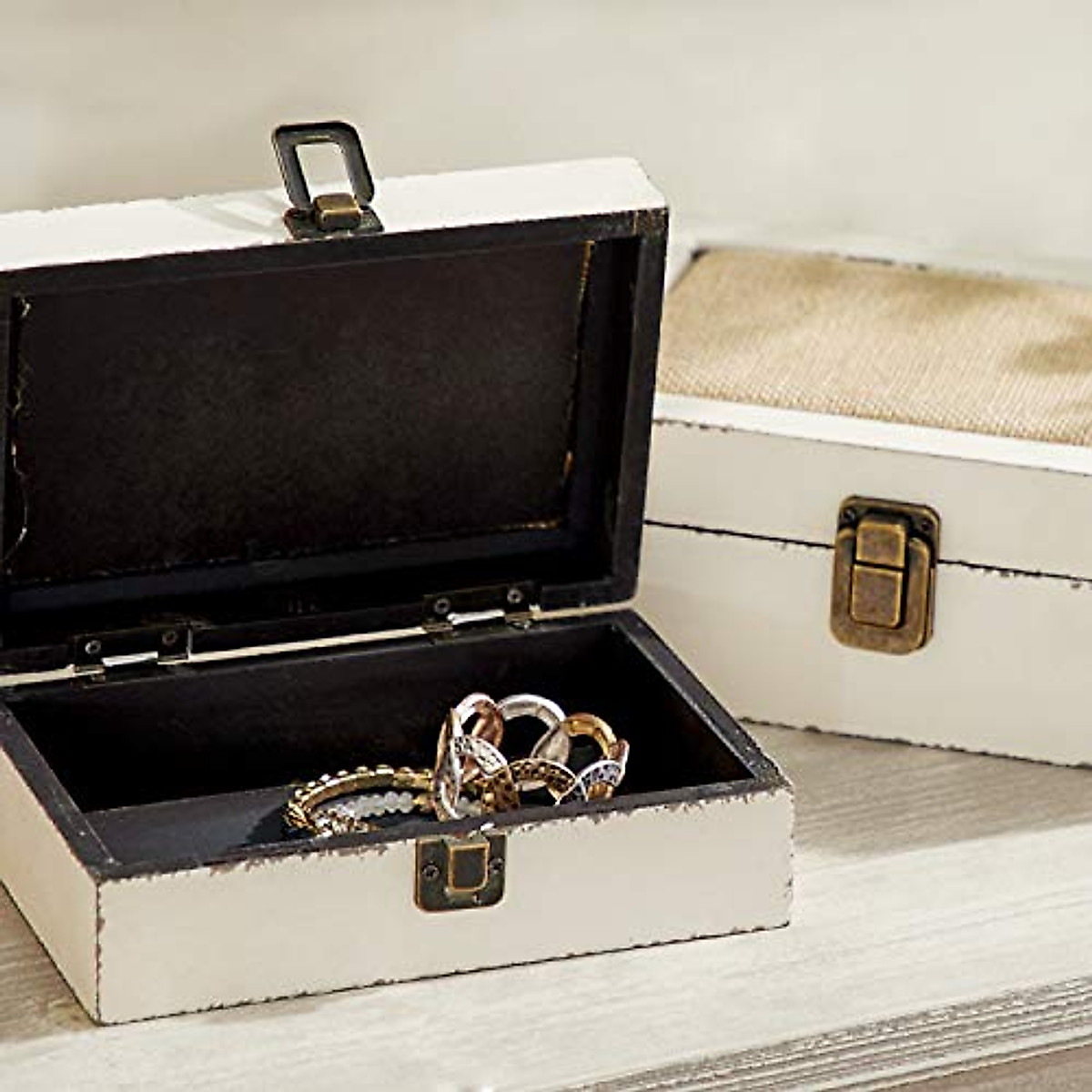 Deco 79 Farmhouse Wood Rectangle Box, Set of 2 10", 8"W, White