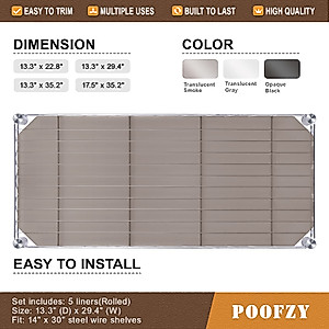 Poofzy Shelf Liners for Wire Shelving, 14 x 36 Inch Shelf Liner for Kitchen Cabinets Non-Adhesive (Rolled 5PK, Grey)