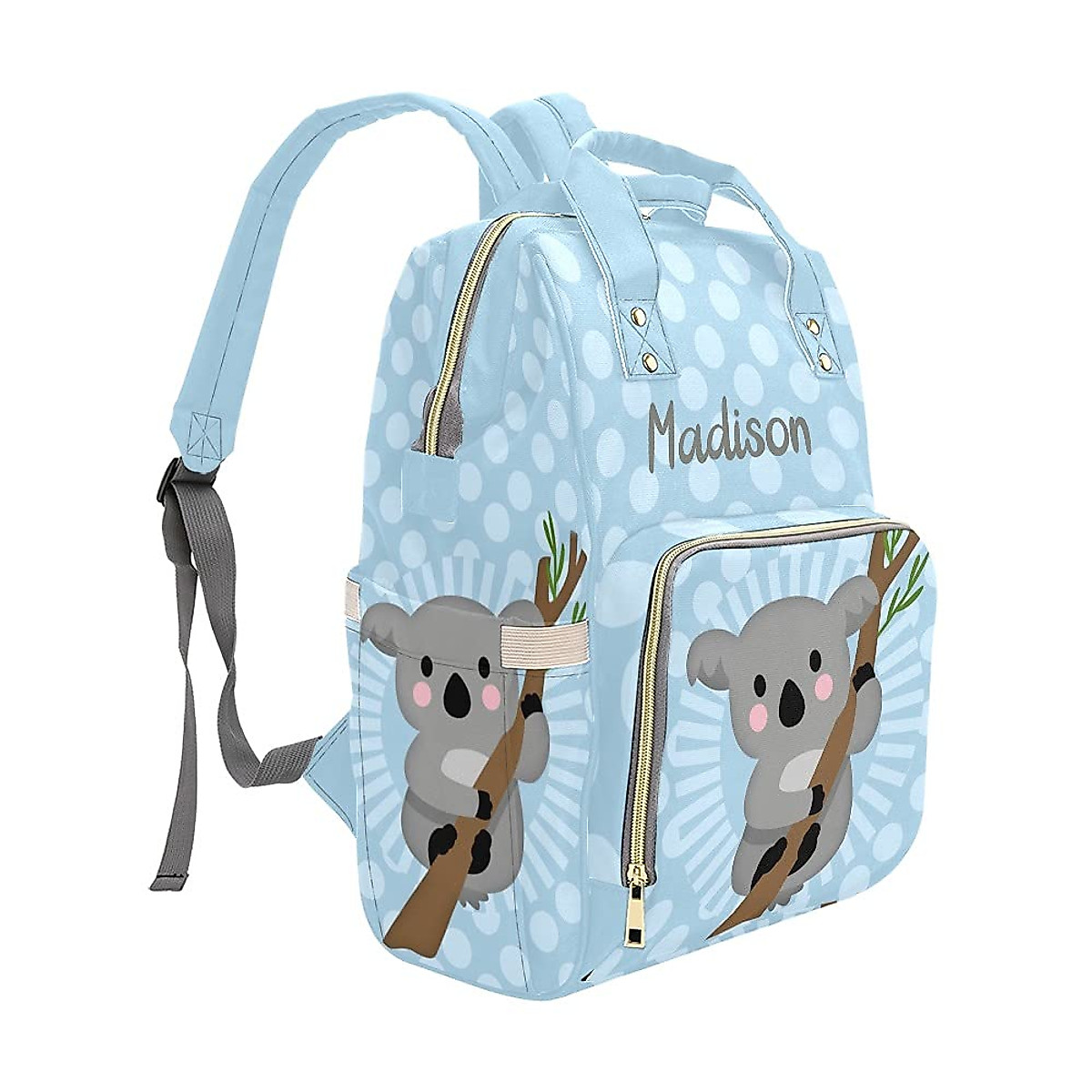 Yeshop Koala Bear Blue Polka Dot Personalized Diaper Bag Backpack Tote with Name,Custom Travel Nappy Mommy Bag Backpack for Baby Girl Boy Gift, 10.83inch x 6.69inchx 15inch
