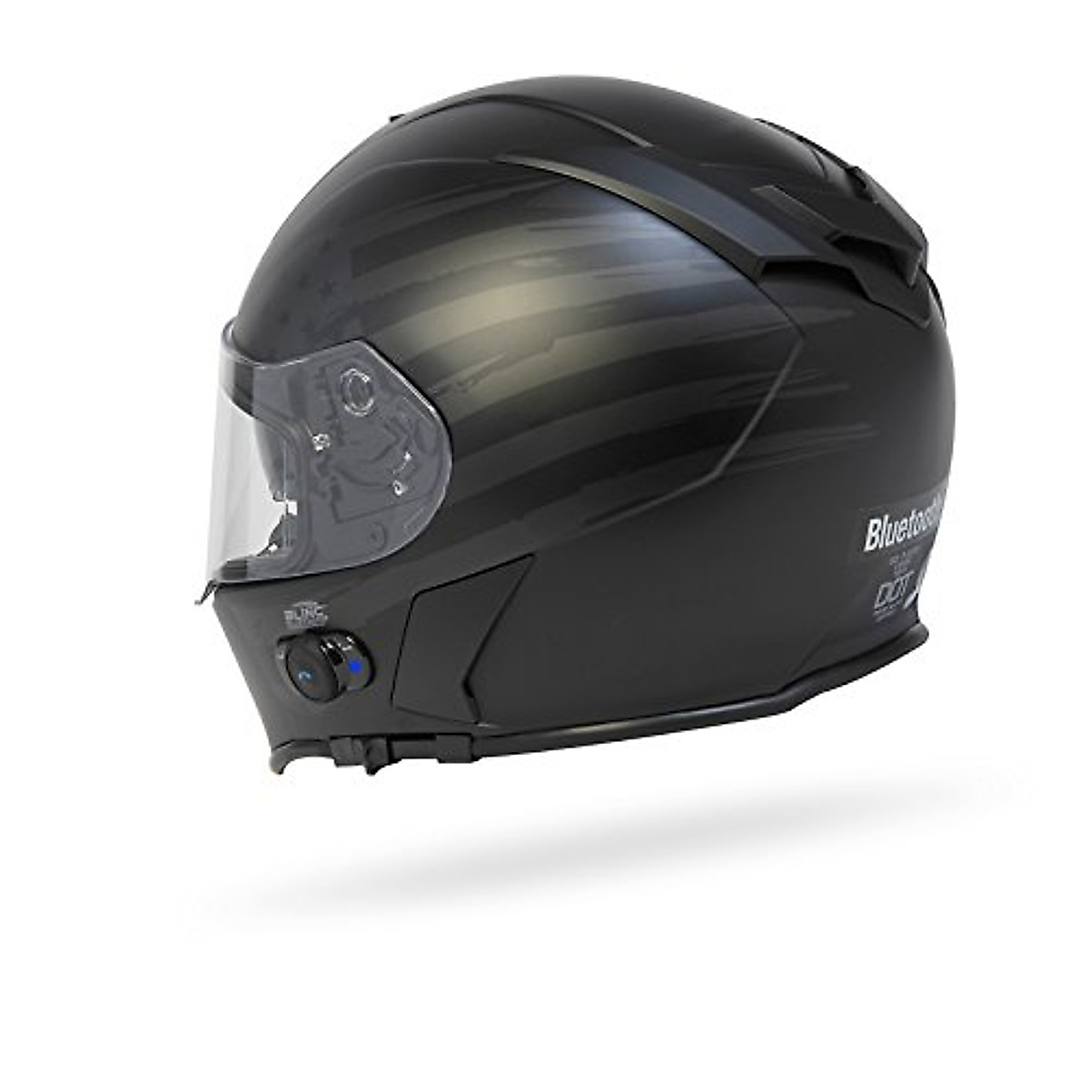 Torc T14B Bluetooth Integrated Mako Full Face Helmet with Flag Graphic (Flat Black, Large)