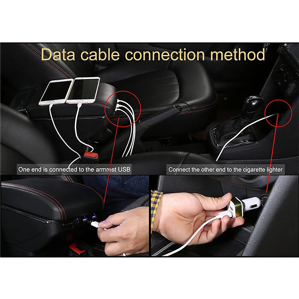 YJYWZH Armrest Box for Ford Fiesta 3 MK7 Armrest Box Double Layer Car Interior Storage Center Console with 7 USB Port Insert Accessories Black Car Styling