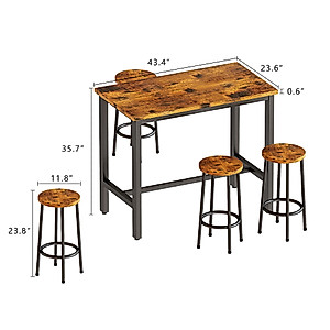 AWQM Dining Table Set for 4 Bar Table with Stools Industrial Counter Height Pub Table with 4 Chairs Bar Table and Chairs Set Kitchen Breakfast Table for Kitchen, Living Room, Industrial Brown