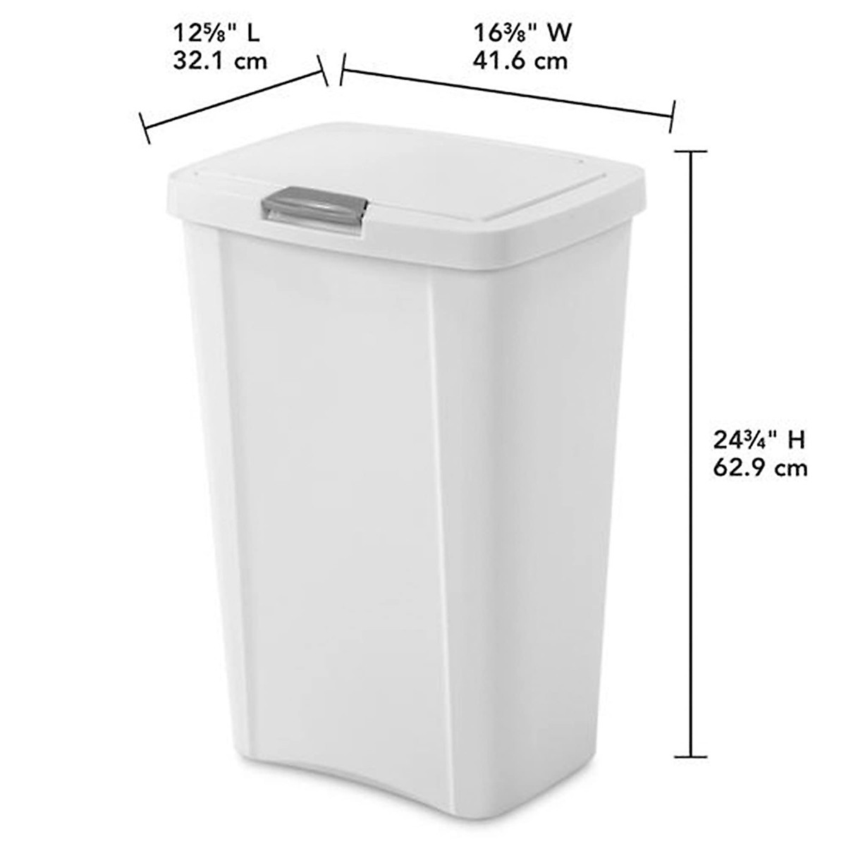 Sterilite 13 Gallon TouchTop Wastebasket Trash Can Garbage Recycle Bin with Titanium Latch for Kitchen, Garage, Basement, or Office, White (8 Pack)