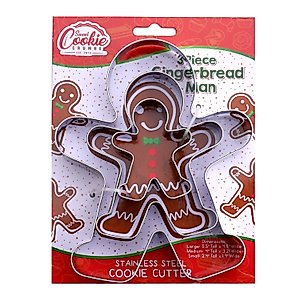 Gingerbread Man Cookie Cutter Set (Gingerbread Man 3 Piece), Premium Food-Grade Stainless Steel, Dishwasher Safe
