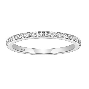 EAMTI 2mm 925 Sterling Silver Wedding Band Round Cubic Zirconia Full Eternity Stackable Engagement Ring For Women Size 7