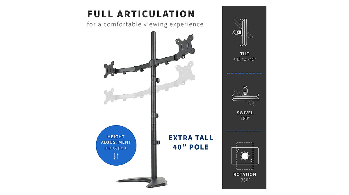 VIVO Dual Monitor Mount for 13-27 inch Screens - Fully Adjustable Arms