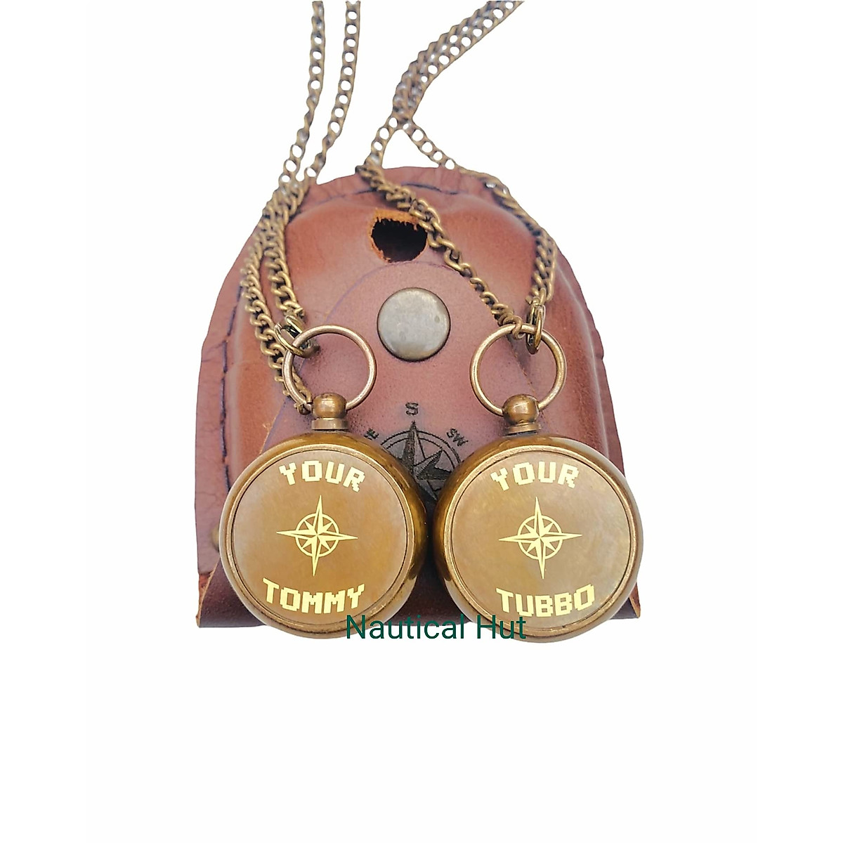 Nautical Hut Your Tommy Your Tubbo Brass Locket Nautical Pocket Compass with Leather Carry
