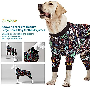 LovinPet Large Dog Pajamas, Wound Care/Post Surgery Shirt, UV Protection, Love My Dog Text on Black Print, UV Protection, Pet Anxiety Relief, Large Dog Onesies, Pet PJ's/Medium
