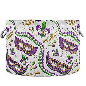 visesunny Green Mardi Gras Bead Purple Venetian Mask Music Instrument Laundry Baskets Fabric Storage Bin Storage Box Collapsible Storage Basket Toy Clothes Shelves Basket for Bathroom,Bedroom,Nursery,