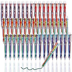 JPSOR 48 Pack Multicolor Ballpoint Pen Fun Pens for Kids 6-in-1, Transparent Barrel Ballpoint Pen 6-Color 0.5mm Retractable Ballpoint Pens for Office School Supplies Students Gift