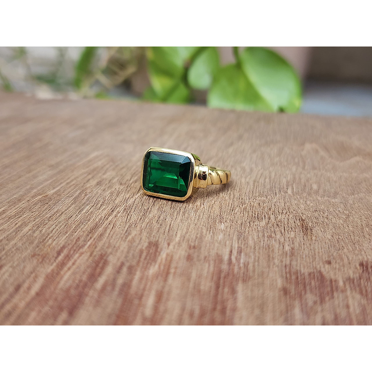 Gold Emerald Statement Ring, 925 Solid Sterling Silver Ring, Square Emerald Signet Ring, Women Ring, Men Ring, Gift Ring, Green Gemstone Ring (Sterling Silver, 8)