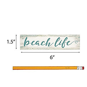 P. Graham Dunn Beach Life Turquoise Script Design White Wash 6 x 1.5 Mini Pine Wood Tabletop Sign Plaque
