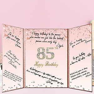 Crenics Rose Gold 85th Birthday Decorations, Creative 85th Birthday Guest Sign in Book Alternative, Large 85th Birthday Signature Book 12" x 18", Great 85 Years Old Birthday Gifts for Women
