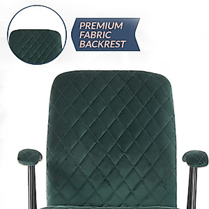 KLASIKA Dark Green Home Office Chair, Vintage Upholstered Adjustable Swivel Arm Chair with Lumbar Support Wheels, Mid-Back Leisure Velvet Vanity Task Chair 4 Pack