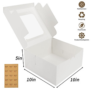 Moretoes 24pcs Cake Boxes, 10x10x5 Inches White Square Bakery Boxes with Window Cajas Pasteles for Cake, Valentine's Day, Pastries, Chocolates, Cookies, Pie, Birthday Party, Wedding, Easter