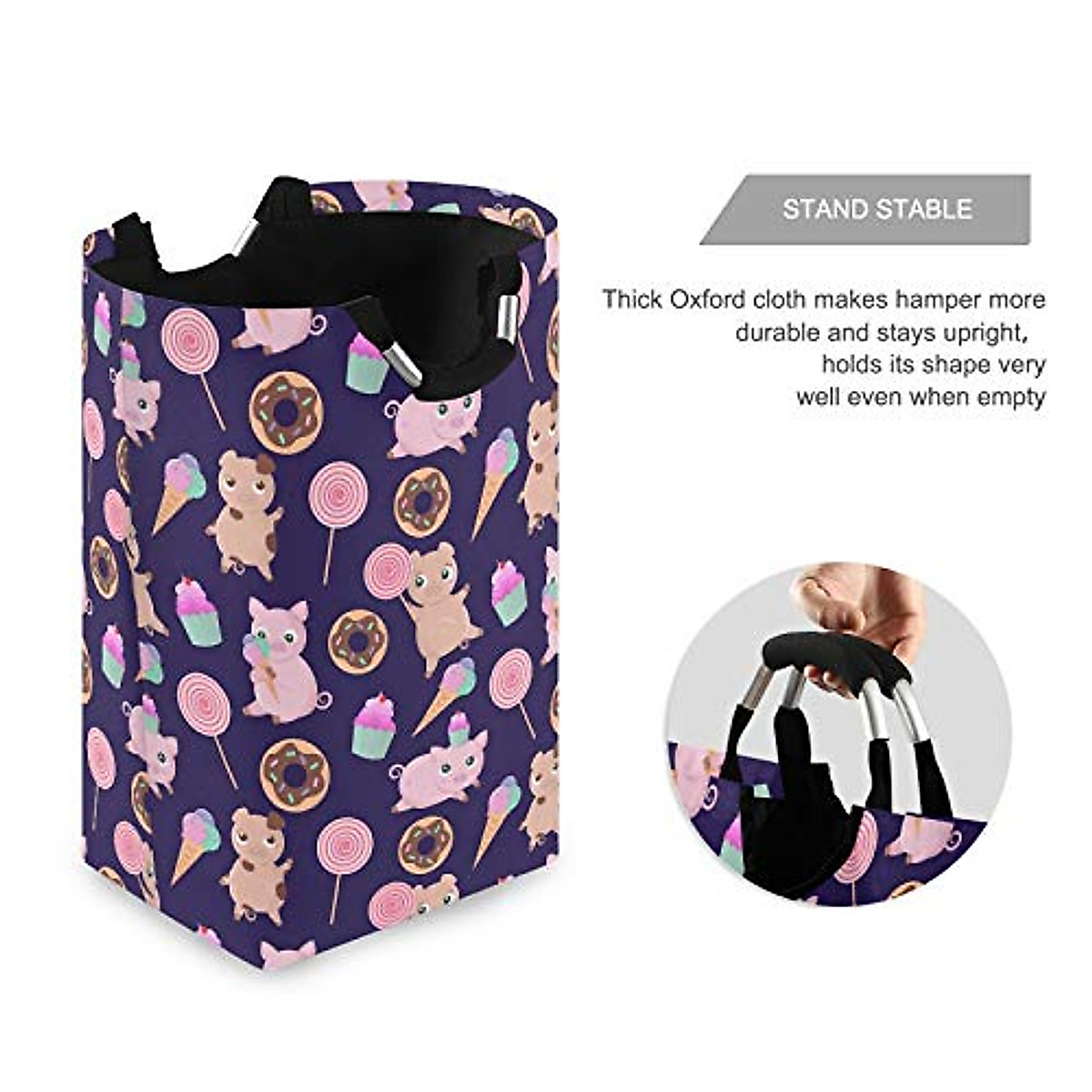 Tarity Pigs Donuts Cakes Laundry Hamper 52L Large Laundry Baskets Oxford Collapsible Dirty Clothes Tote Storage Bag with Handles Foldable Washing Basket Bin for Bedroom Bathroom Closet