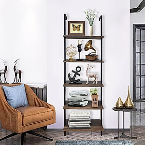 aboxoo Ladder Shelf Open Bookshelf 5-tier Wall-mounted Wood Bookcase Storage Rack Open back Industrial Modern Plant Flower Stand Utility Organizer Bookcase Metal Frame Furniture Office Kitchen Bedroom