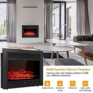 Salches 28.5" Electric Fireplace, 750W/1500W Insert Recessed Mounted Wall Fireplace w/3 Color Flames, 8 H Timer & 5 Brightness Settings, Fireplace Heater with Remote Control for Indoor Use