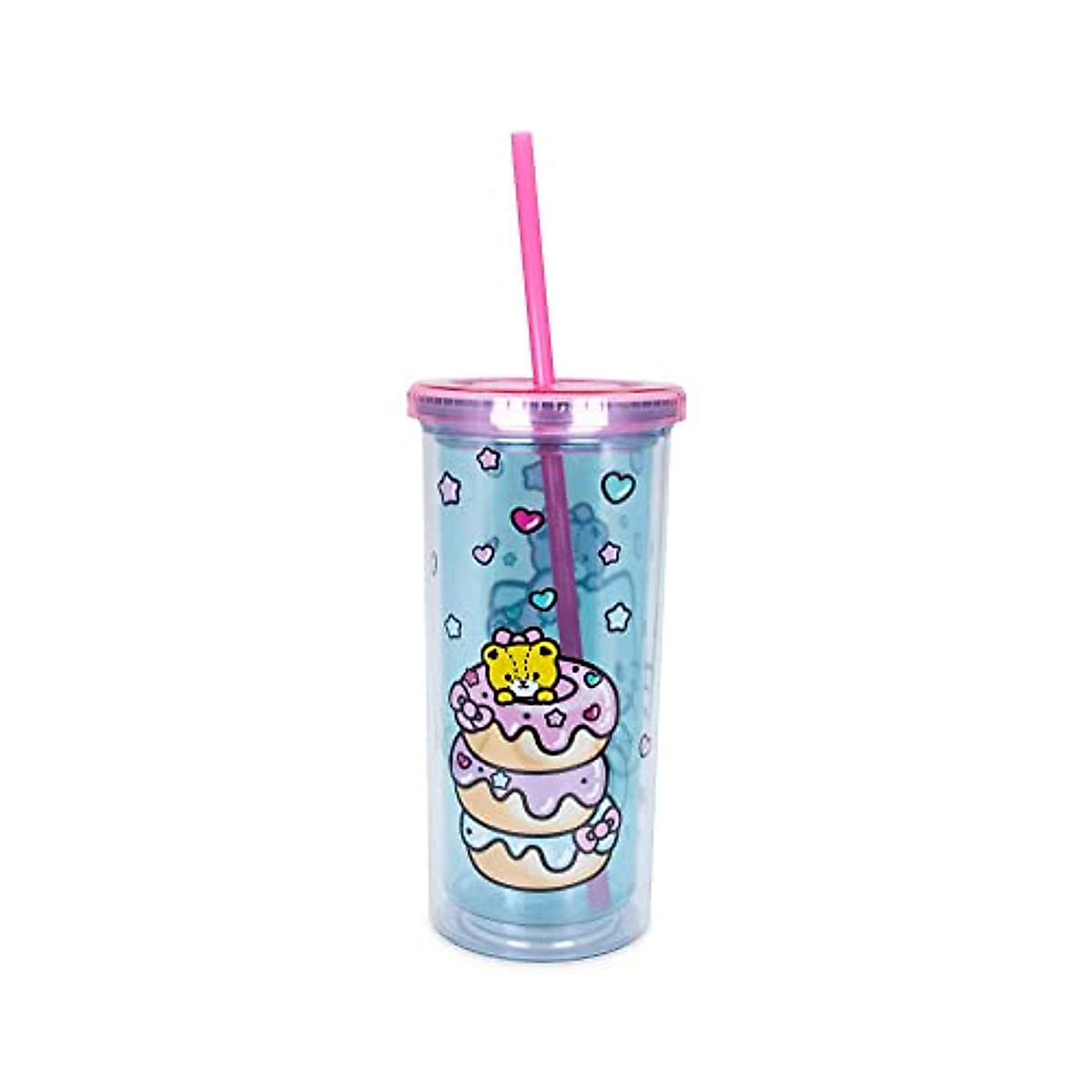 Sanrio Hello Kitty Stacked Donuts Carnival Cup with Reusable Straw and Leakproof Lid | Plastic Cold Cup for Boba Milk Tea Beverages, Home & Kitchen Essentials | Cute Kawaii Gifts | Holds 20 Ounces