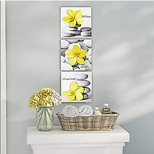 Genius Decor-Modern Yellow Gray Bathroom Wall Art Decor Zen Flowers Pictures Canvas Print Relax Soak Unwind Set of 3 (Yellow Gray)