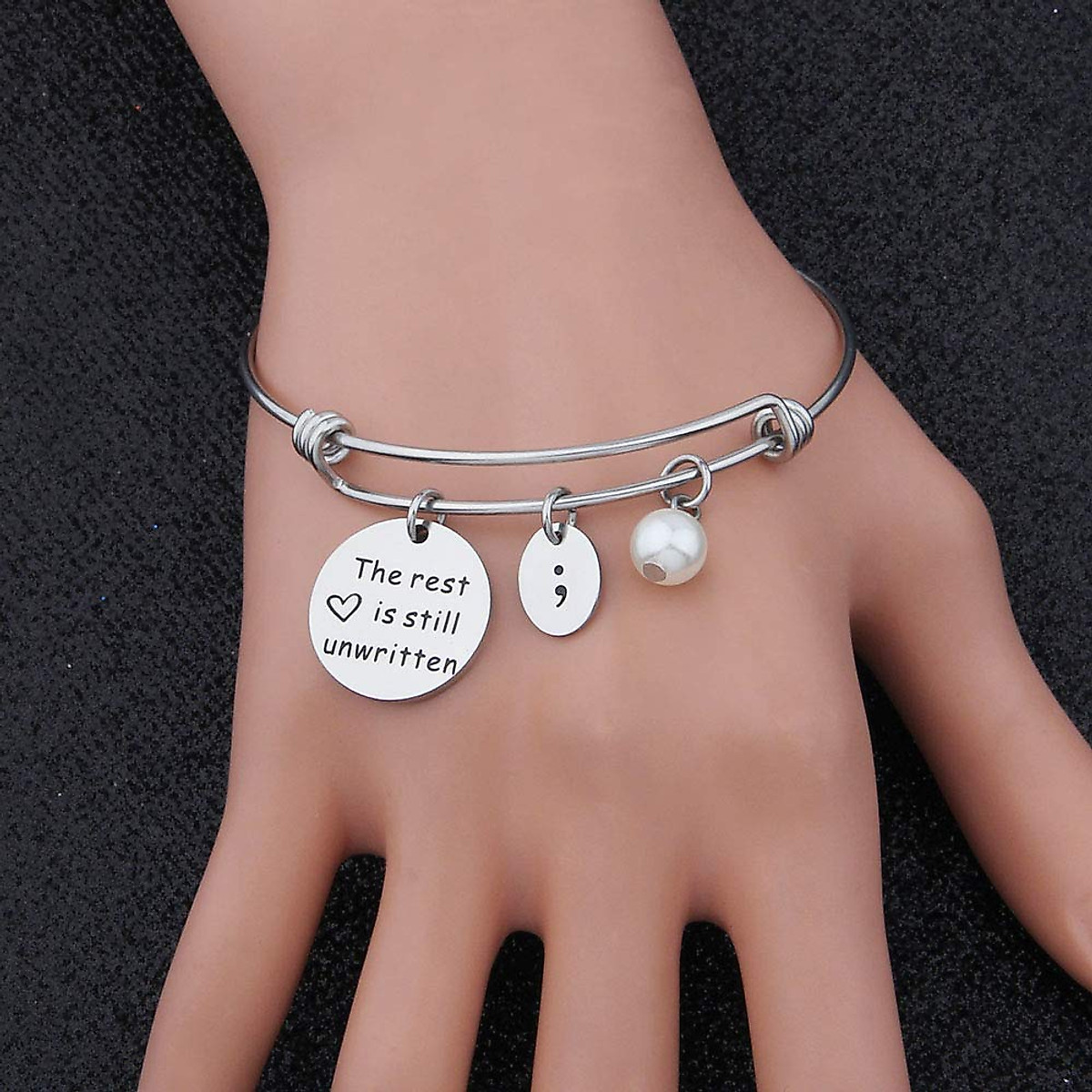 bobauna The Rest Is Still Unwritten Semicolon Bracelet Mental Health Suicide Awareness Inspirational Jewelry (rest unwritten bracelet)