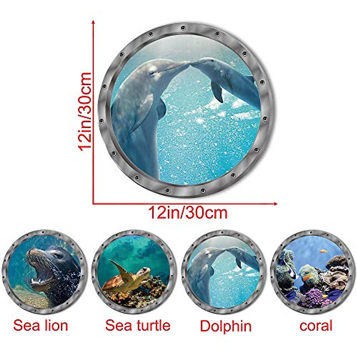 4 PCS Removable 3D Under The Sea Nature Scenery Wall Decals Animals Wall Sticker Home Wall Art Decor for Bathroom Bedroom Door Kids Baby Nursery Room Includ Sea Turtles Dolphins Sea Lions Coral