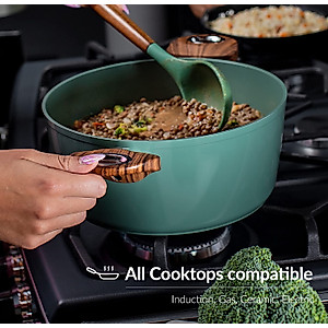 Phantom Chef Bundle: 11" Deep Frypan & 4.4 QT Casserole Stockpot | Aluminum Body Non-Stick Ceramic Coating | With Soft Touch Stay Cool Handle | Dishwasher Safe | Non-Toxic PFOA & PTFE Free Pan | Green