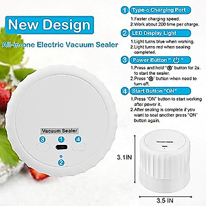 Electric Mason Jar Vacuum Sealer, All in One Vacuum Sealer for Jars Canning Sealer with Indicator Light Fits Wide-Mouth & Regular-Mouth Mason Jars, Handheld Vacuum Pump Includes 12 Jar Lids - White