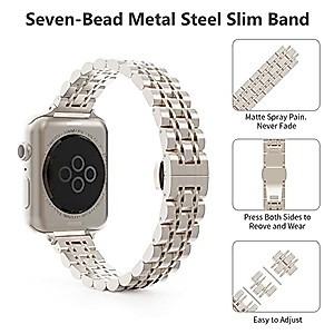 Aicumuza Slim Metal Watch Bands Compatible With Apple Watch 41mm 40mm 38mm, Starlight Thin Stainless Steel Chain Link for Women iWatch Series 8, Series 7/SE/Ultra/6/5/4/3/2/1 (38/40/41mm, Starlight)