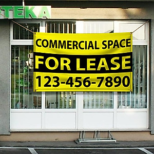 BannerBuzz Commercial Space for Lease Vinyl Banner 11 oz with Metal Grommets & Hemmed Edges for Decoration, Business, Outdoor, Events, Office (48" X 18")