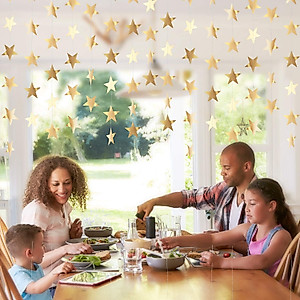 Patelai Glitter Star Garland Banner Decor, 130 Feet Bright Star Hanging Bunting Banner Backdrop for 2025 New Year Decor Graduation Wedding Birthday Christmas Party(Champagne Gold)