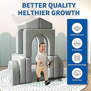 wanan Kids Couch 10PCS, Modular Kids Play Couch for Playroom Bedroom, 10 in 1 Multifunctional Kids Sofa for Playing, Creativing, Sleeping, Indoor Toddler Couch for Boys and Girls(Grey)