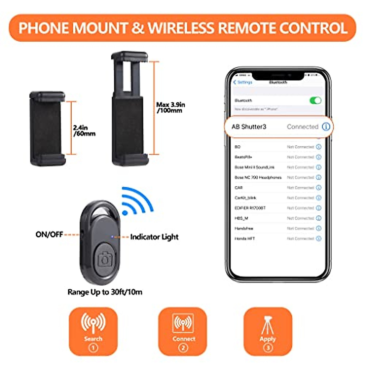 Polarduck Camera Mount Phone Tripod Stand: 42-Inch 106cm Lightweight Travel Tripod for iPhone with Remote & Phone Holder & GoPro Adapter Compatible with iPhone & Android Cell Phone | Matte Black