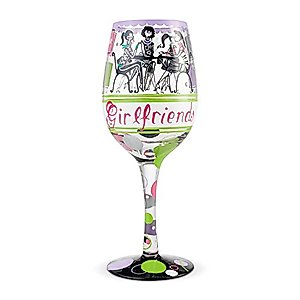 Enesco - 6004358 Enesco Designs by Lolita Girlfriends Together Hand-Painted Artisan Wine Glass, 15 Ounce, Multicolor
