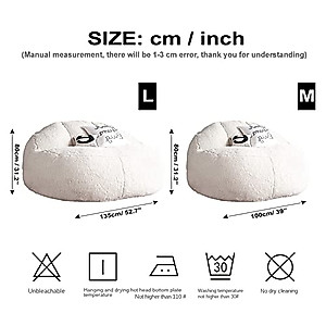 BORRGTU Bean Bag Chair,No Filling Living Room Furniture Big Round Soft Fluffy(it was only a Cover, not Full Bag) Faux Fur BeanBag Lazy Sofa Bed Cover Giant White 80x135cm