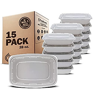 Freshware Meal Prep Containers [15 Pack] 1 Compartment Food Storage Containers with Lids, Bento Box, BPA Free, Stackable, Microwave/Dishwasher/Freezer Safe (28 oz)