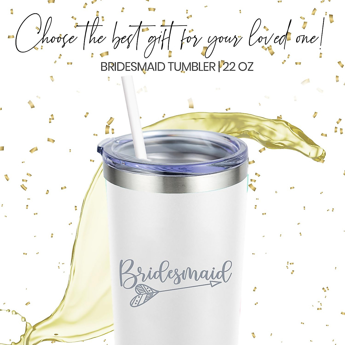 Your Dream Party Shop Bridesmaid Gift Wine Tumbler, 22oz - White Stainless Steel Cup with Straw and Lid, Perfect Bridesmaid Tumbler Proposal Gift