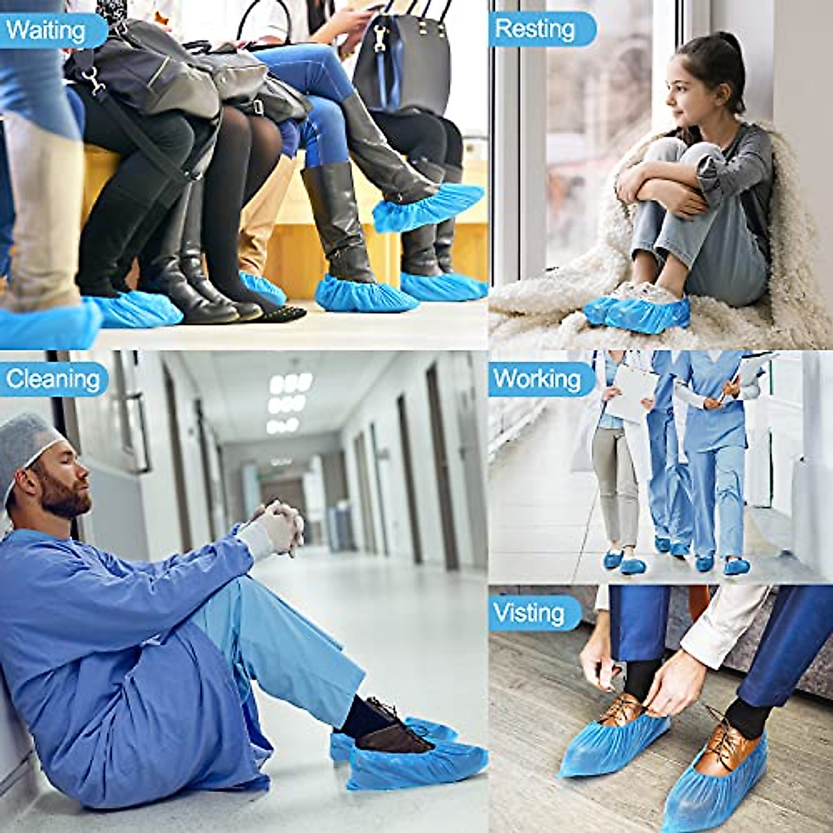 Hitituto Shoe Covers Disposable Non-slip for Indoors -100 Pack (50 Pairs) Waterproof Premium CPE Booties Shoes Protectors Coverings, fits up to size 11 US Men and 13 US Women, Blue, Large