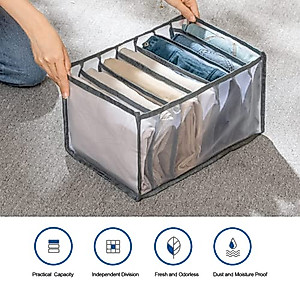 Wardrobe Clothes Organizer, Closet Pants Organizers for Jeans and Storage Baskets for Bedroom Dorm Room, 7 Grids Clothing Storage Bins, Washable Foldable Drawer Clothes Compartment Storage Box(2+2pcs)