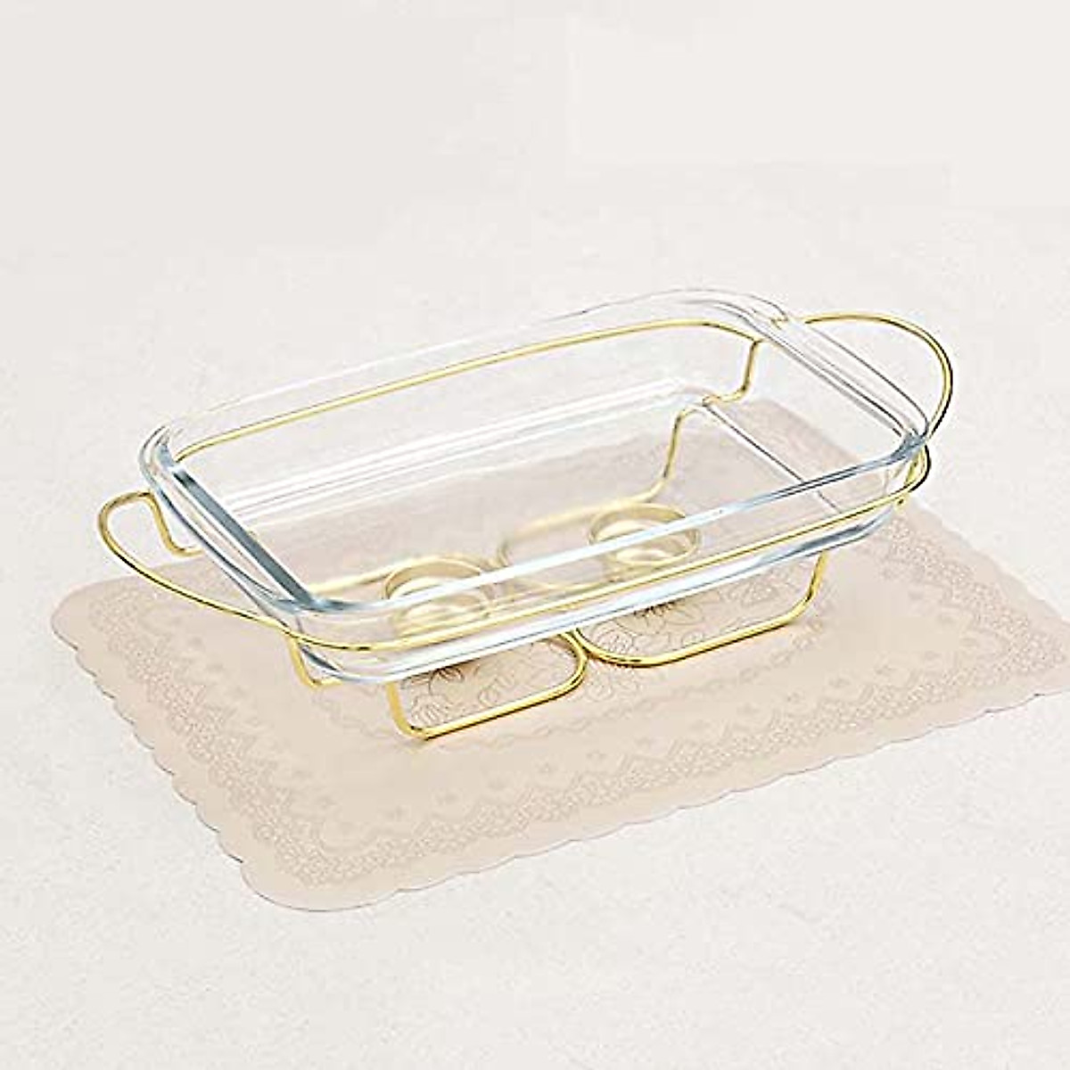 Chafing Dish Food Warmer Stainless Rectangular Buffet Server with 1 Tempered Glass Bakeware for Buffet Catering Kitchen Party Silver (Silver)