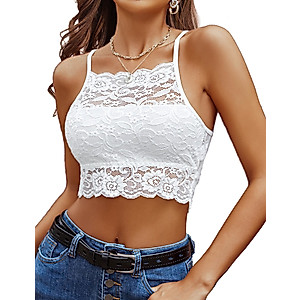 Avidlove Racerback Bralettes for Women Sexy Floral Lace Top Crop Double-Layered Camisoles White, XL