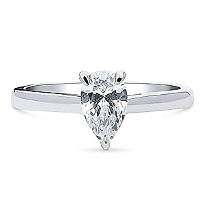 BERRICLE Sterling Silver Solitaire Wedding Engagement Rings 0.8 Carat Pear Cut Cubic Zirconia CZ Promise Ring for Women, Rhodium Plated Size 7