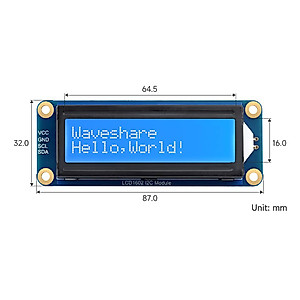 waveshare LCD1602 I2C Module AiP31068 Controller,16x2 Characters LCD Display,White Color with Blue Background 3.3V/5V, for Arduino/Raspberry Pi/Raspberry Pi Pico/Jetson Nano/ESP32/STM32