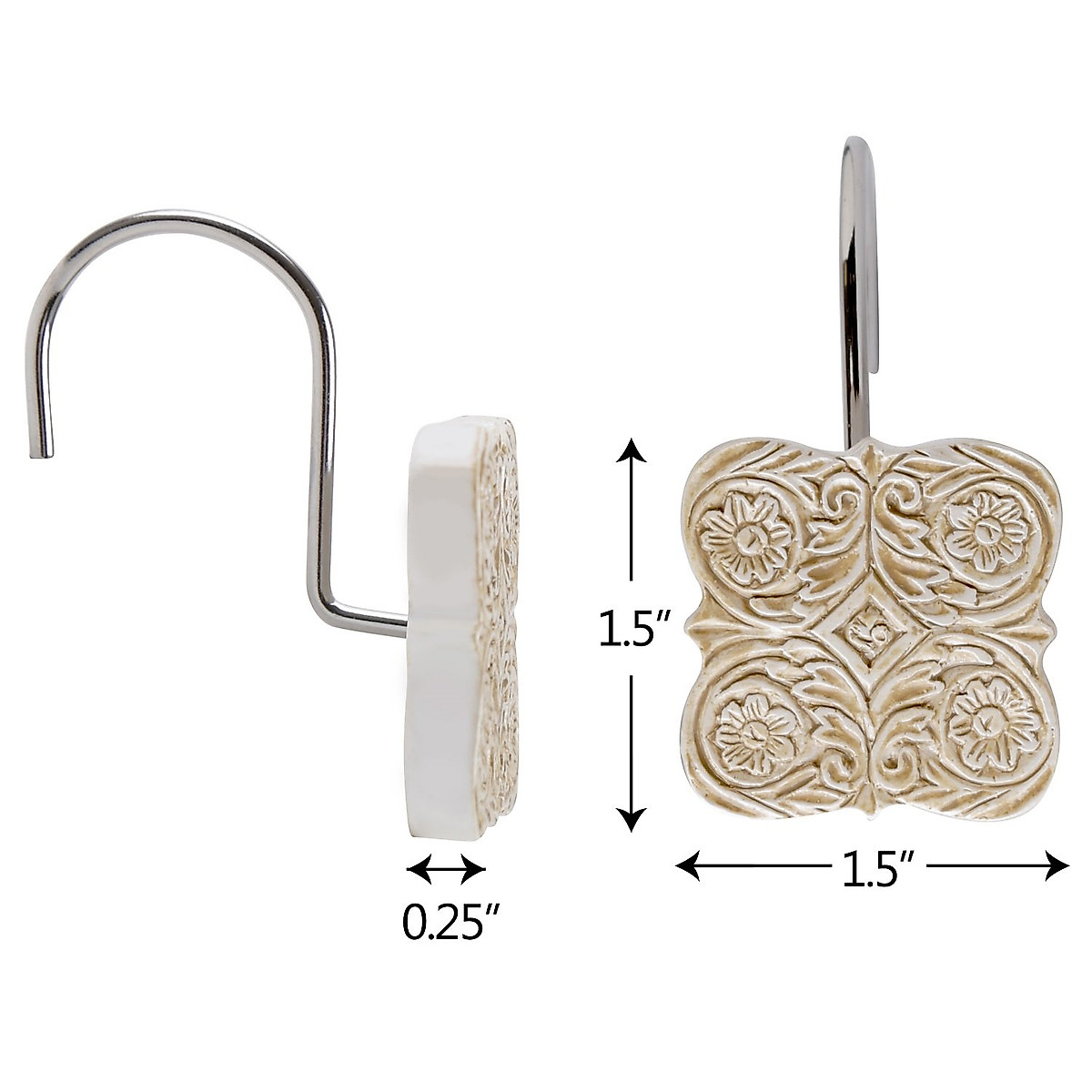 Creative Scents Shower Curtain Hooks Set of 12 Shower Set Rings 100% Rust Free -for Bathroom Shower Curtain Rod Victoria Collection (Beige)