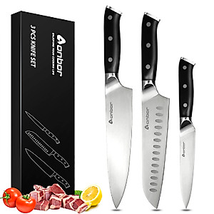 Chef Knife Set Professional kitchen knife set 3-Piece with japanese knife, 8" Chef's Knife & 7"Santoku Knife& 5" Utility Knife, Black Sharp Kitchen Knife Set, 5cr15mov High Carbon Stainless Steel