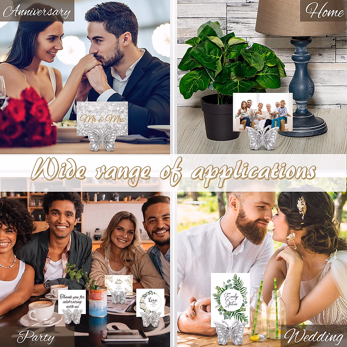 Janlaugh 24 Pcs Butterfly Birthday Party Decor Butterfly Wood Place Card Holder Table Number Stand Holder Butterfly Table Sign for Butterfly Theme Party Butterfly Birthday Decor(White, Silver)