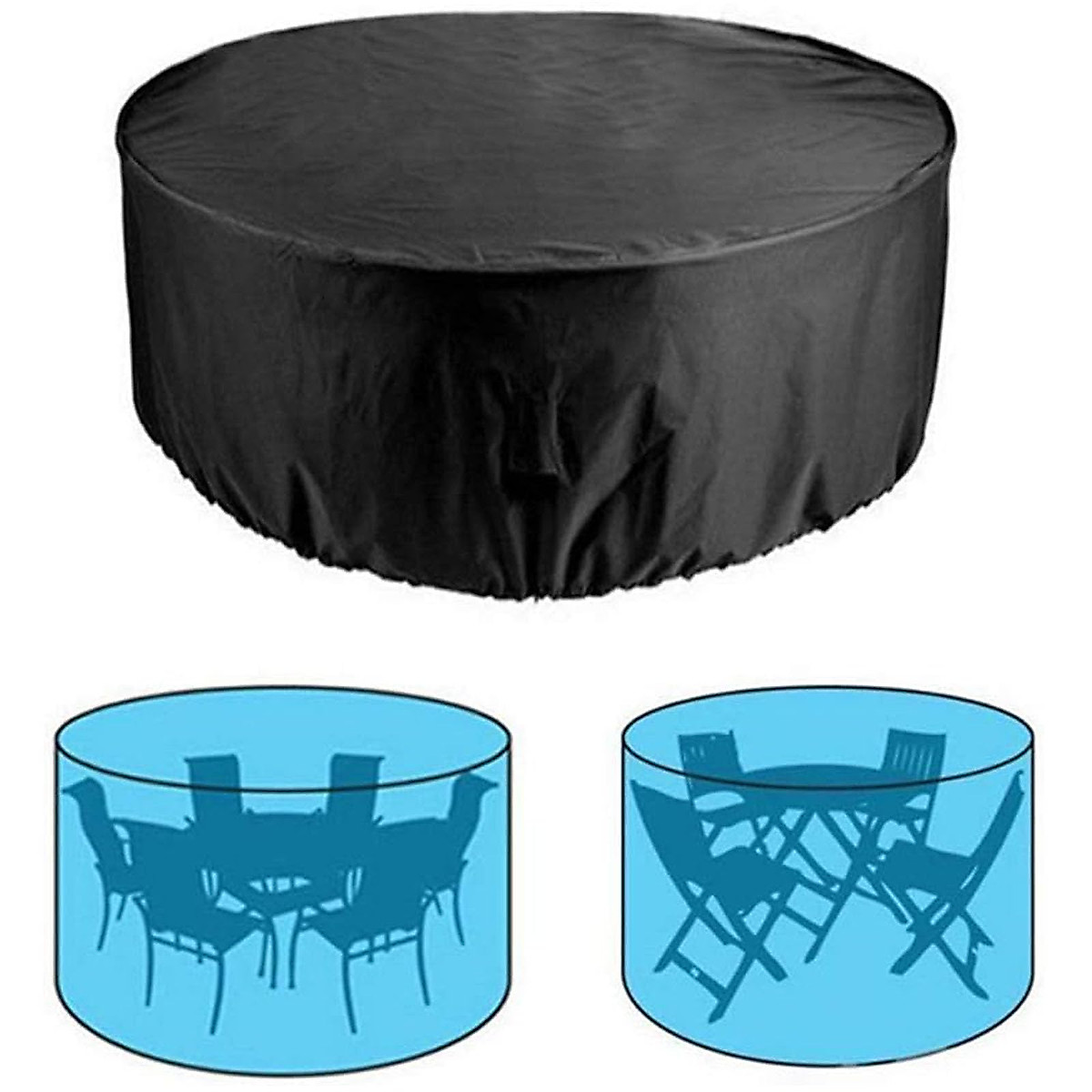YChao Round Garden Furniture Covers Round Garden Table Covers 210D Waterproof Windproof Weatherproof Outdoor Patio Circular Table Cover,Black,230 x 110 cm